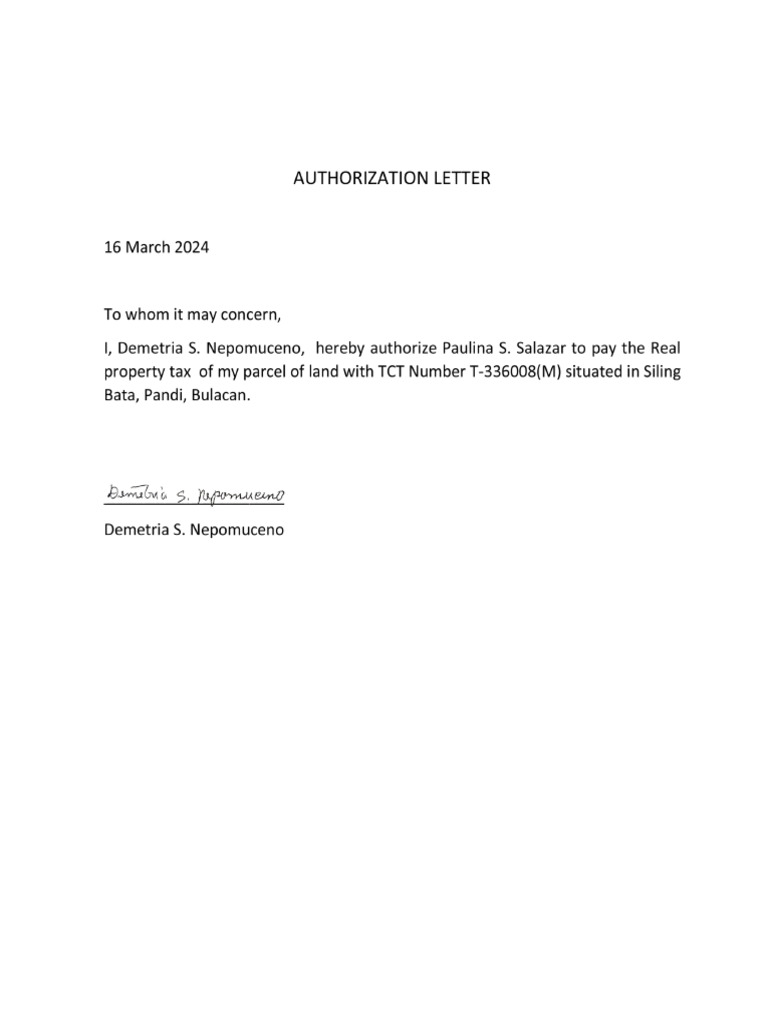 authorization letter fo pay real property tax - signed | PDF