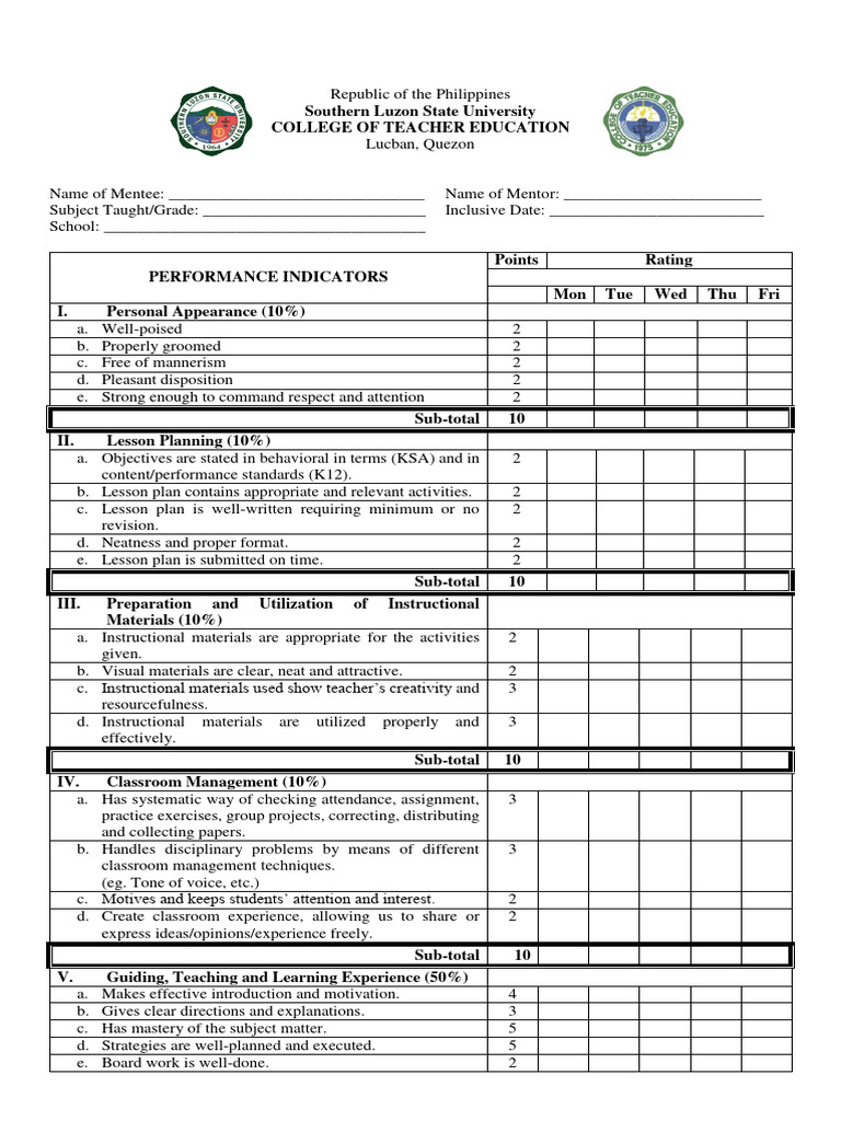 SLSU RatingSheet Practice Teaching | PDF | Lesson Plan | Classroom ...