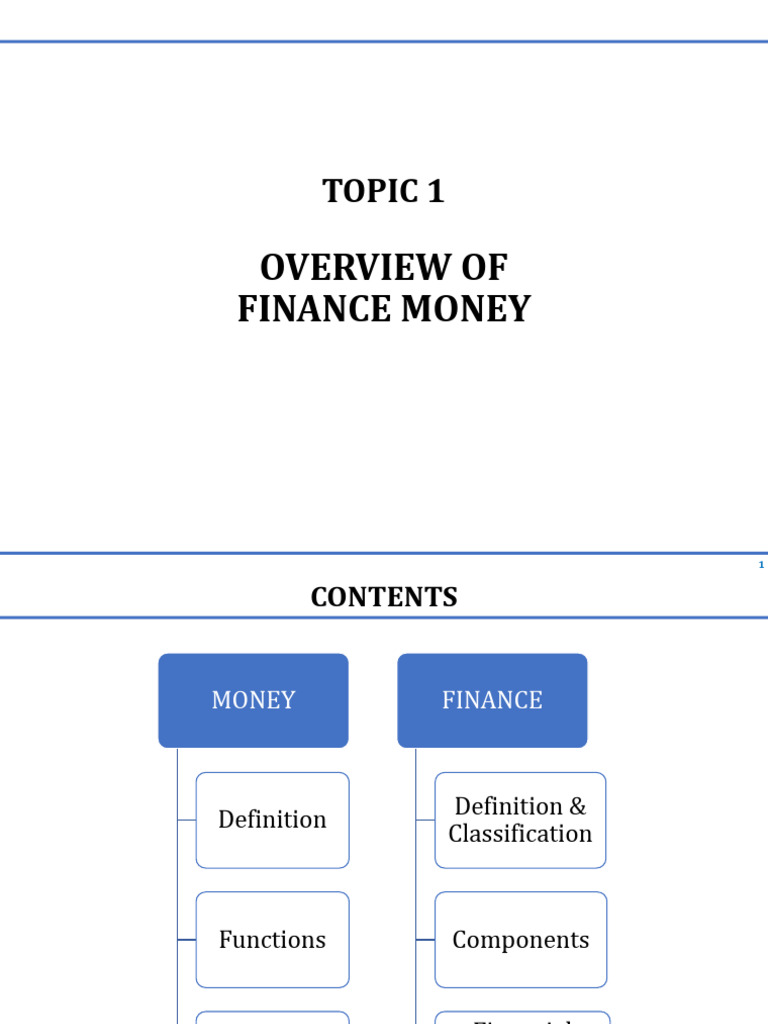 Topic 1.Overview of Finance Money.pptx | PDF | Money | Banks