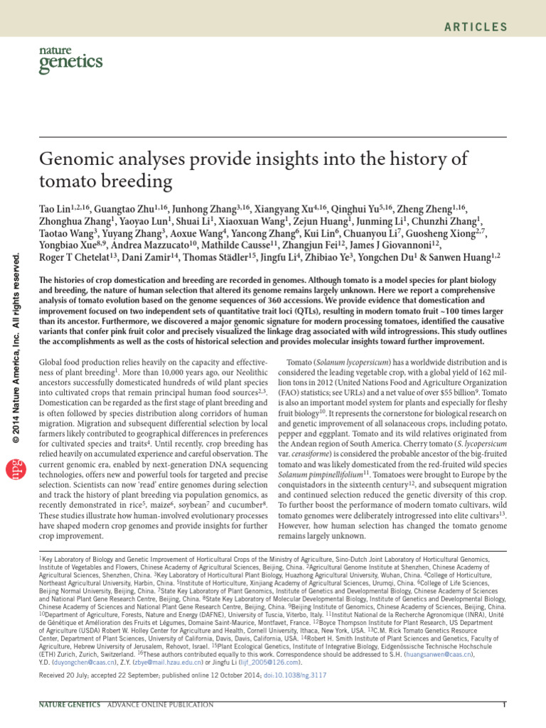 Tomato Genome Evolution Insights | PDF | Single Nucleotide Polymorphism ...