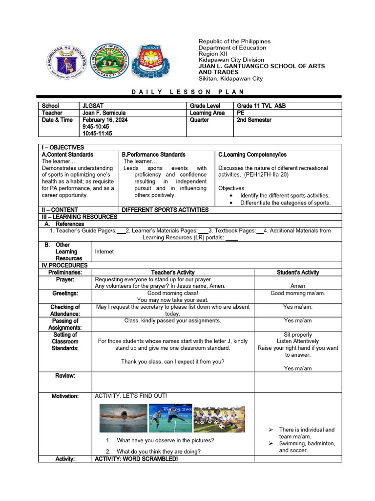 Different Sports Activities | PDF | Sports | Cognition