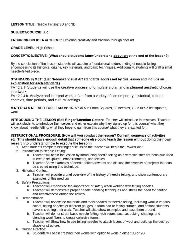 Hs Art Day Lesson Plan | PDF | Teachers | Creativity