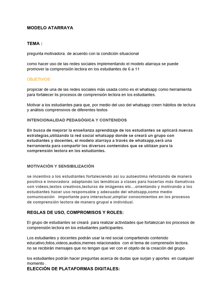 MODELO ATARRAYA Ingrid | PDF | Evaluación | Comprensión lectora