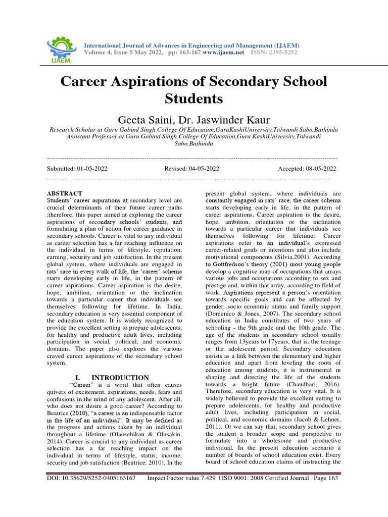 Secondary Students' Career Aspirations | PDF | Motivation | Motivational