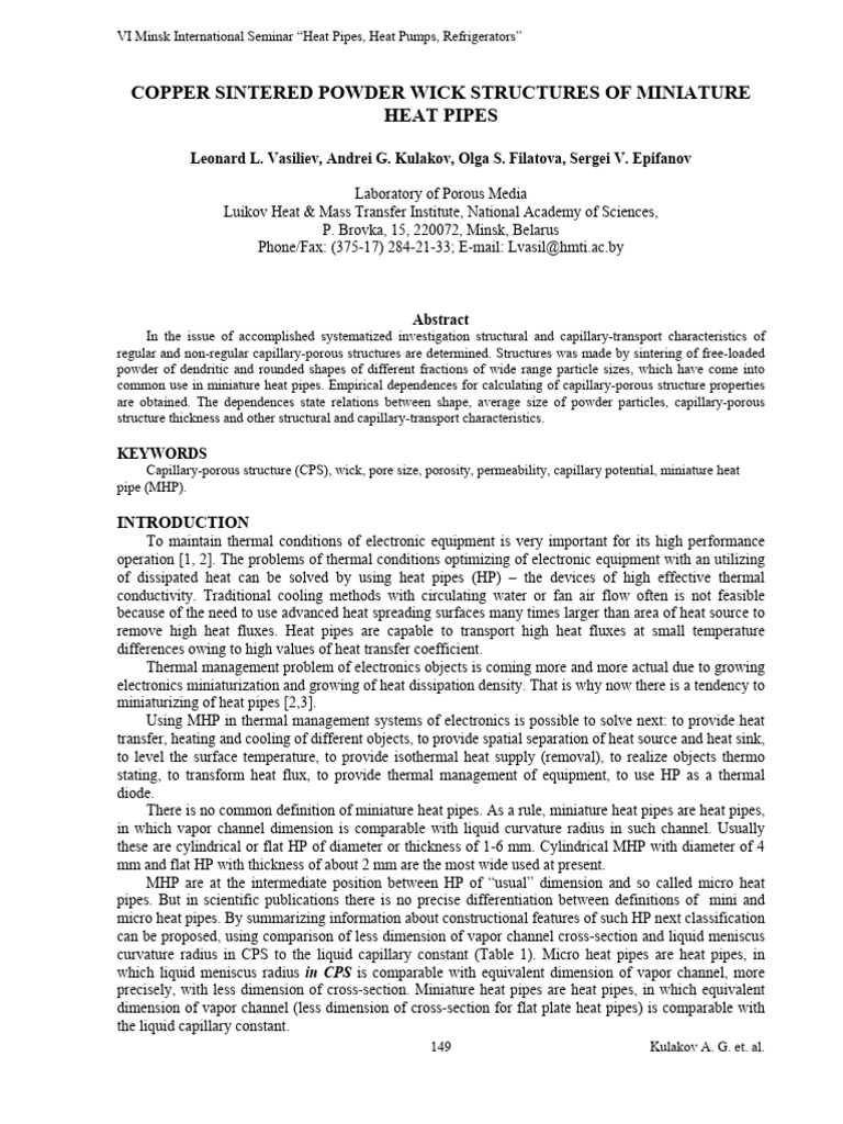 Copper Sintered Powder Wick Structures o | PDF | Heat | Sintering