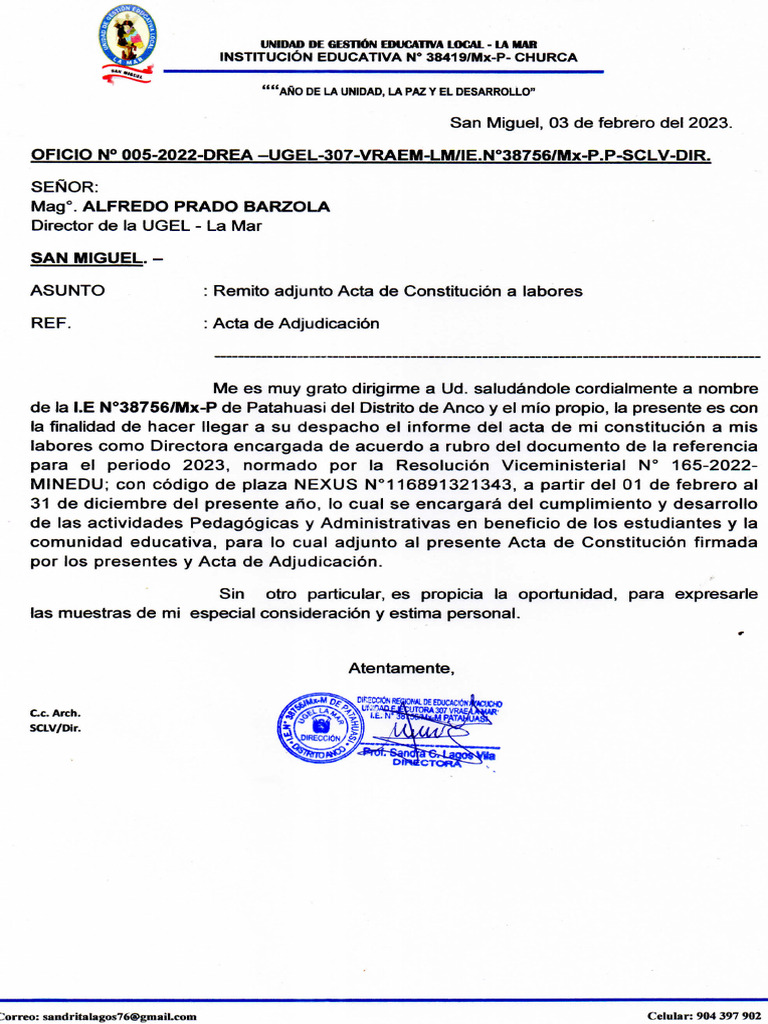 Oficio Acta consti. Dir | PDF