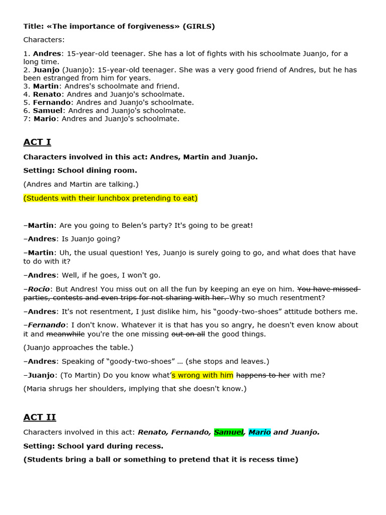 The Importance of Forgiveness - Script - Boys - Reduced | PDF | Art