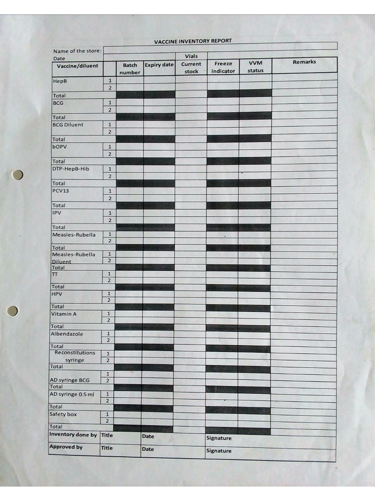 Vaccine Inventory Form | PDF