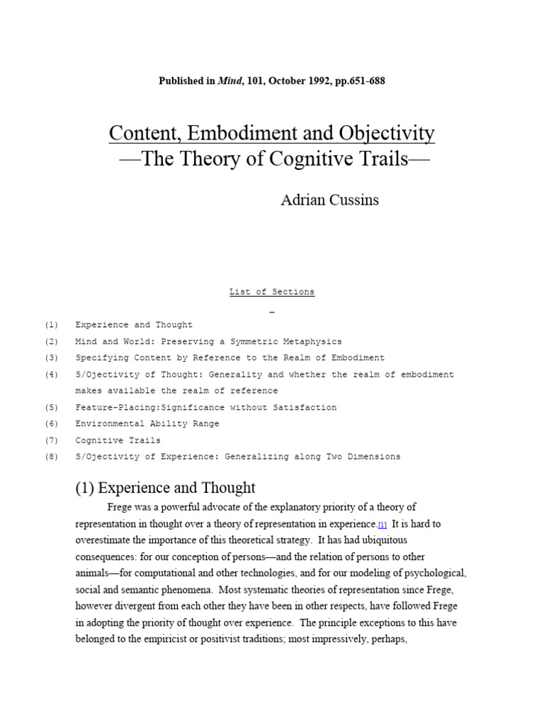 Content, Embodiment and Objectivity - The Theory of Cognitive Trails ...