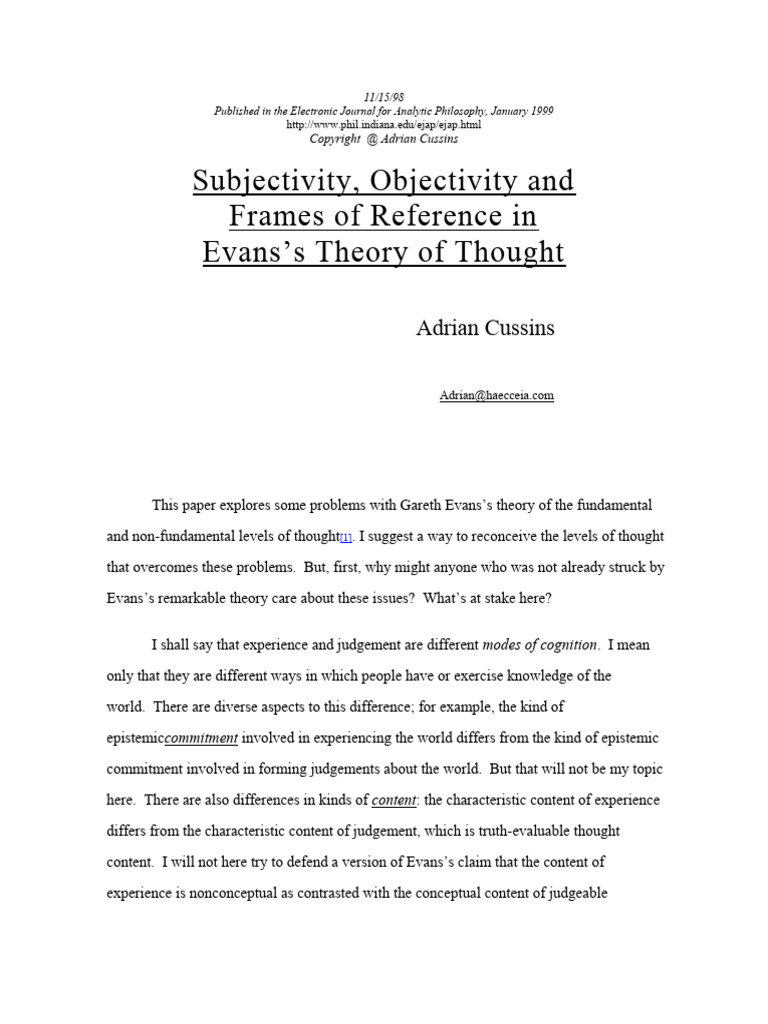 Subjectivity, Objectivity and Frames of Reference in Evans's Theory of ...