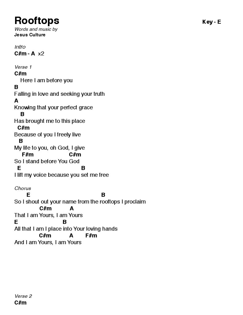 Rooftops: Jesus Culture Lyrics & Chords | PDF