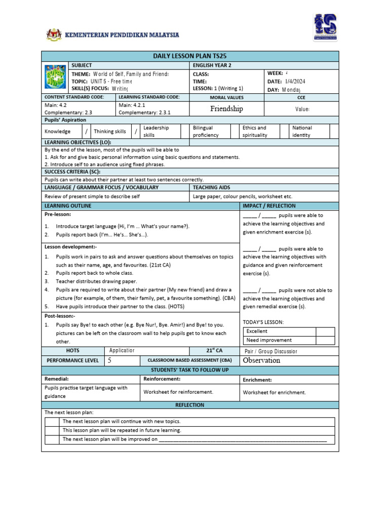 10.2 BI Y2 LP TS25 (Unit 5 LP 1-25) | PDF | Lesson Plan | Learning