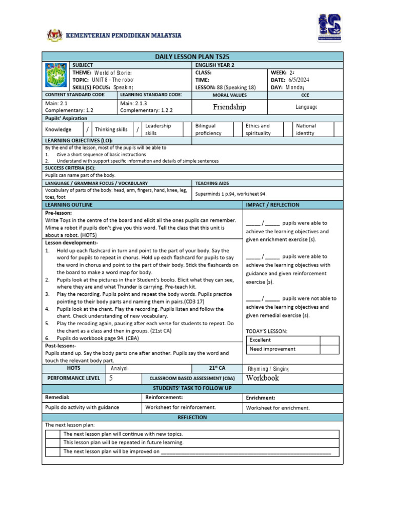 10.5 BI Y2 LP TS25 (Unit 8 LP 88-125) | PDF | Lesson Plan | Learning