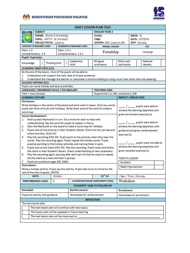 10.6 BI Y2 LP TS25 (Unit 9 LP 126-160) | PDF | Lesson Plan | Learning