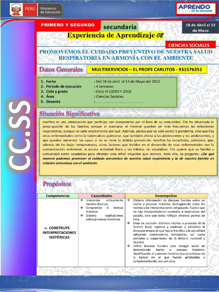 Experiencia de Aprendizaje 02 - 1ero y 2do - Ciencias Sociales -2022 | PDF