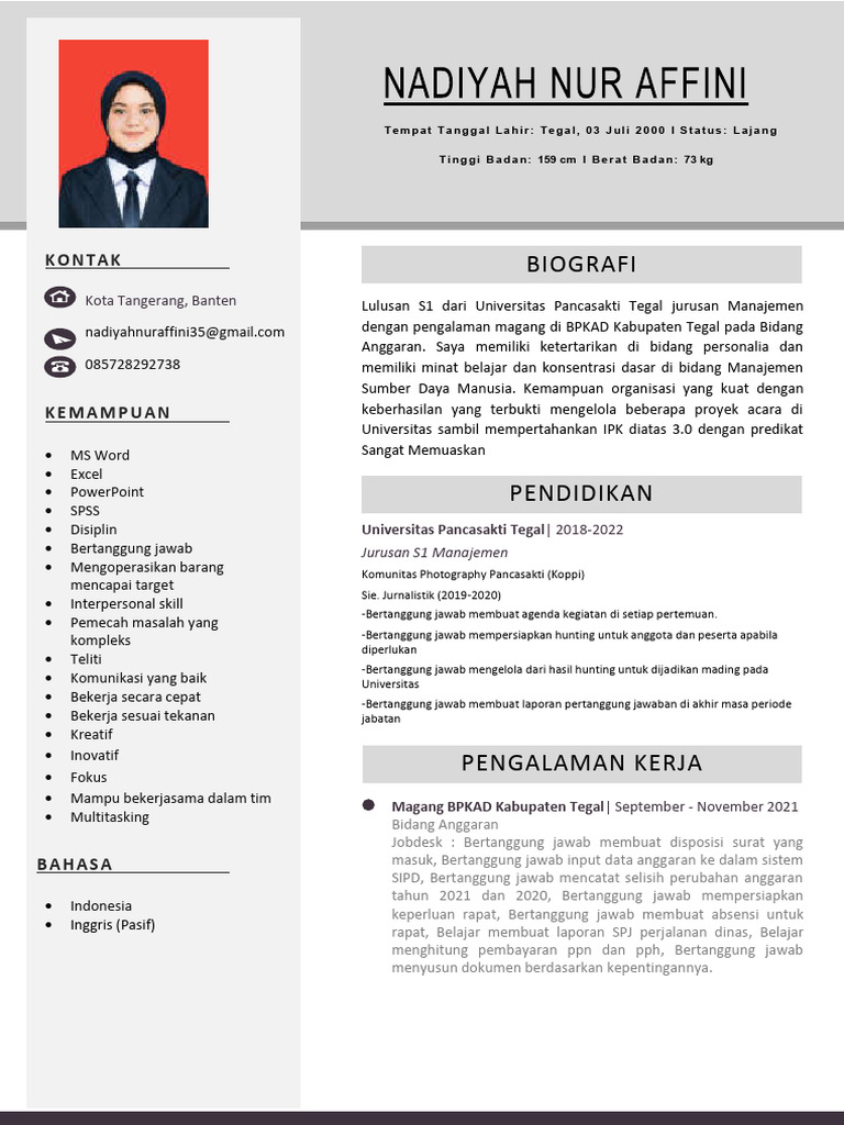 CV - +berkas Nadiyah Nur Affini | PDF