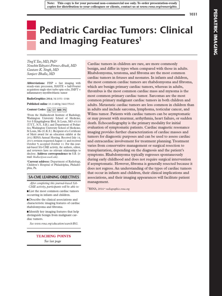 Tao Et Al 2014 Pediatric Cardiac Tumors Clinical and Imaging Features ...
