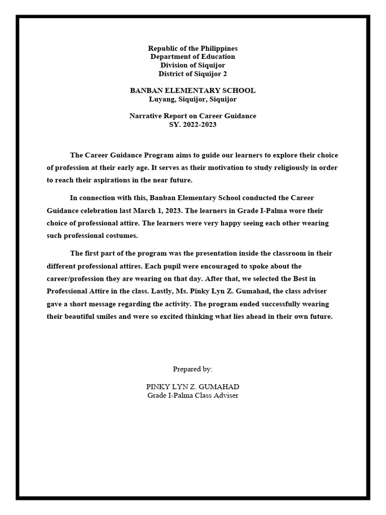 Narrative Report in Career Guidance | PDF | Wellness