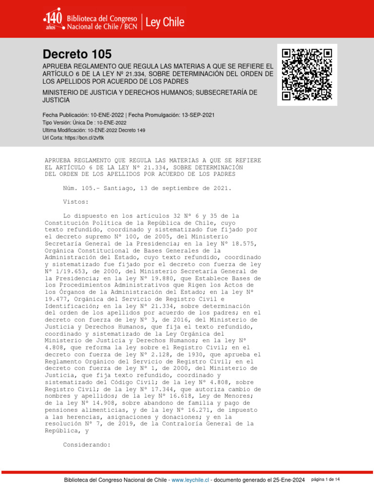 Decreto 105 - 10 ENE 2022 | PDF | Documento de identidad | Certificado de nacimiento