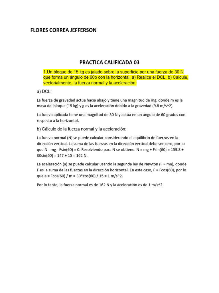 Practica Calificada 03-Fisica | PDF | Fuerza | Fricción