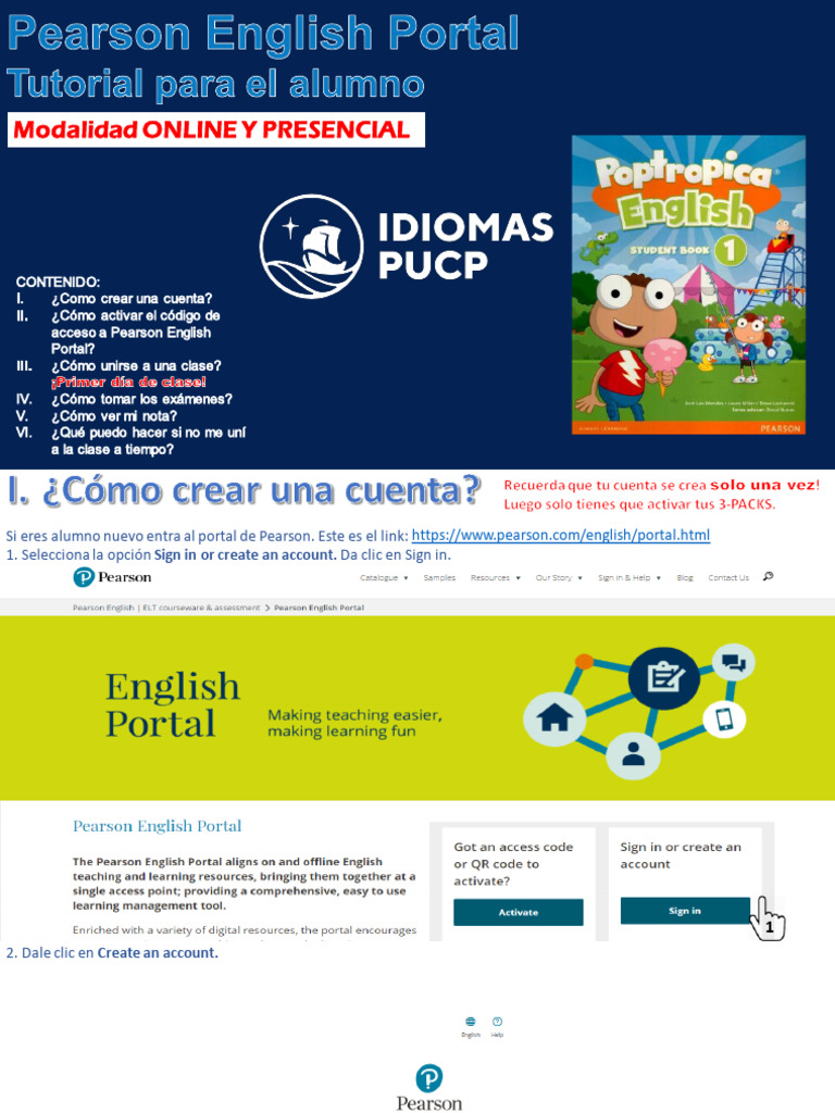 Pearson English Portal - Tutorial Alumnos - OnLINE Y PRESENCIAL.v1 | PDF | Contraseña