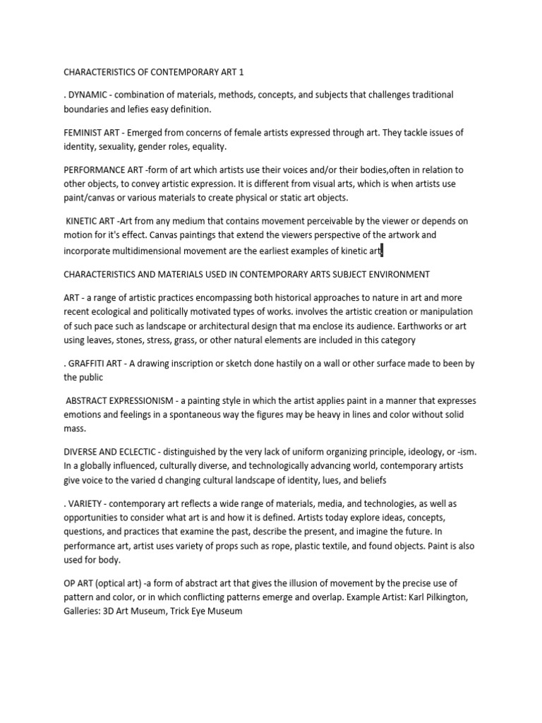 Characteristics of Contemporary Art 1 | PDF | Immanuel Kant | Paintings