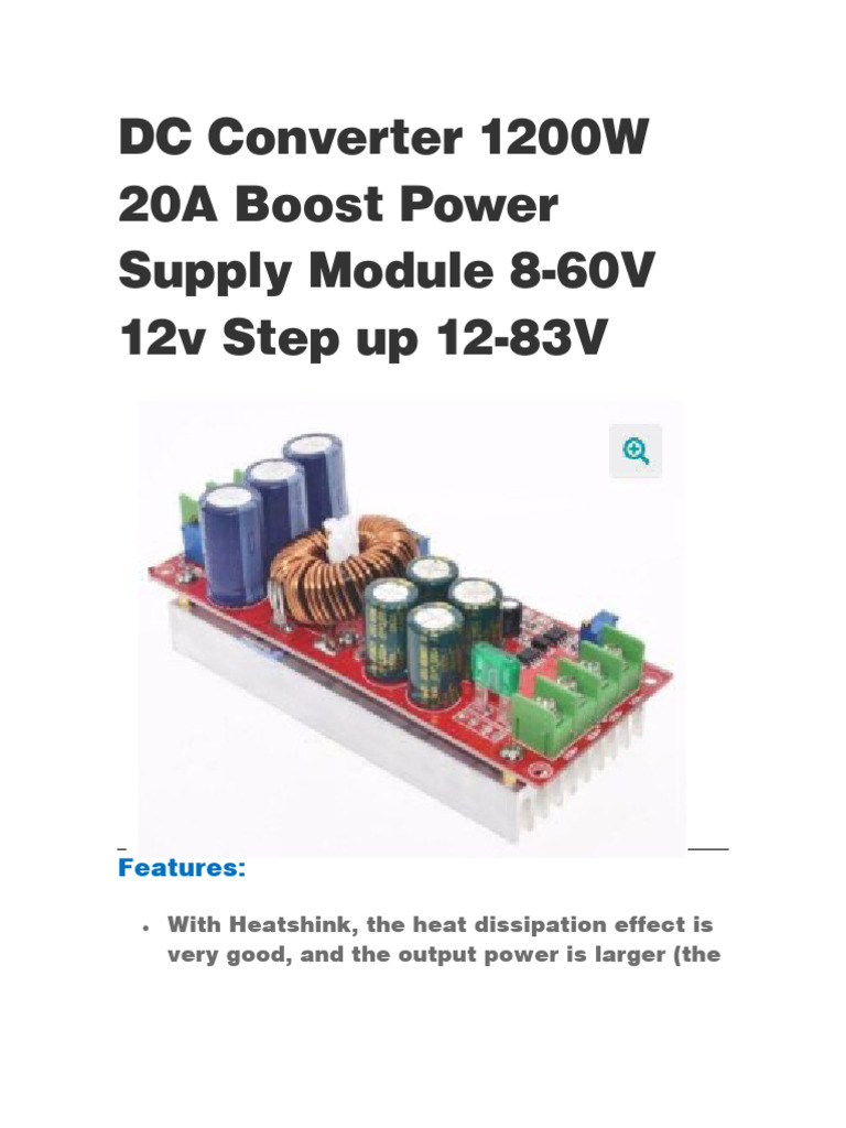 DC Converter 1200W 20A Boost Power Supply Module 8 | PDF | Power Supply ...