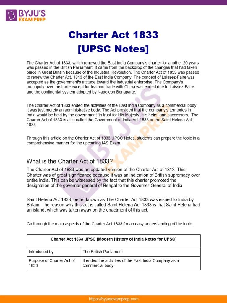 Charter Act of 1833 Upsc Notes 34 | PDF | British Raj | East India Company