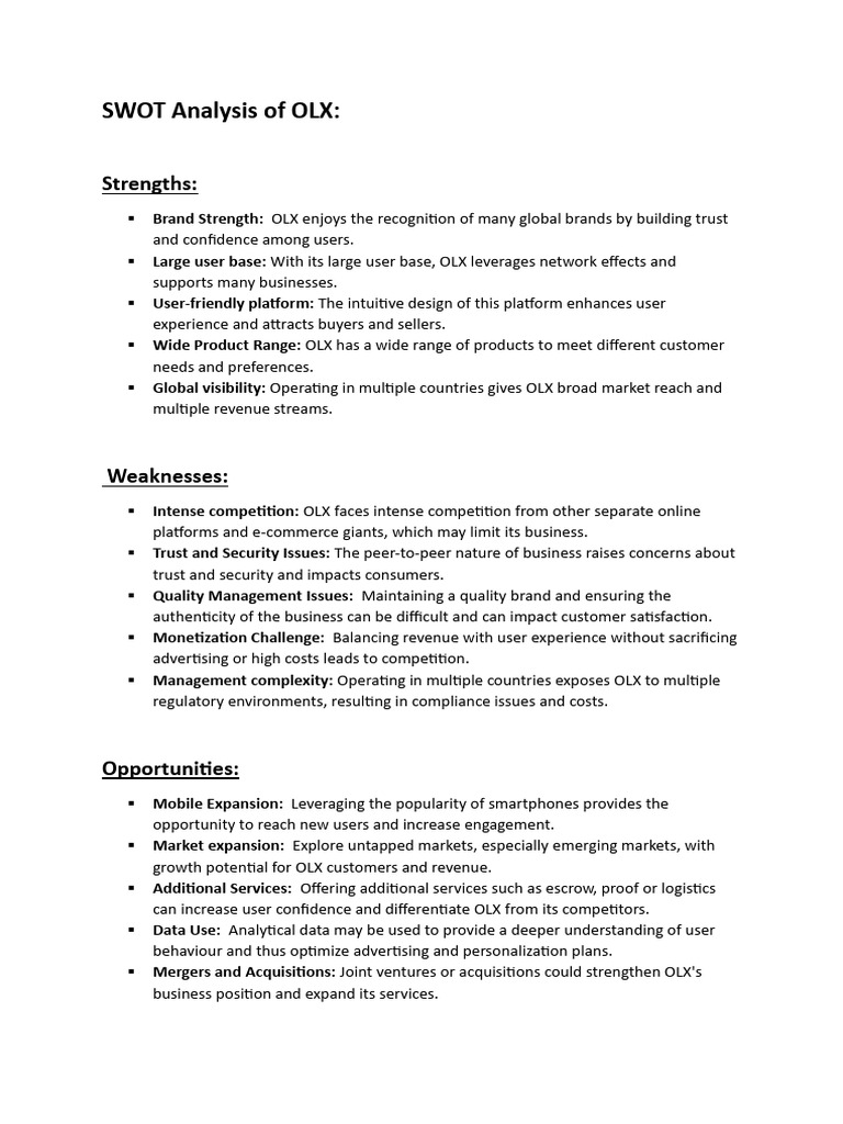 SWOT Analysis of OLX | PDF | Brand | Mergers And Acquisitions