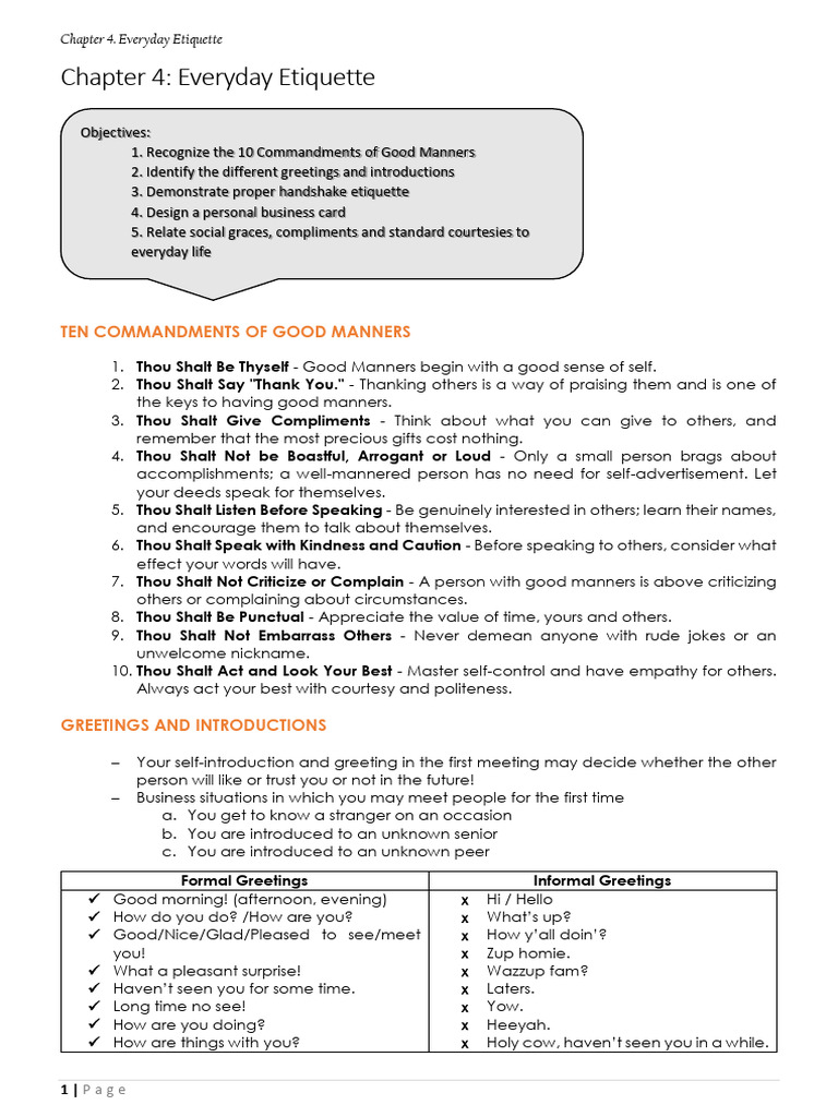 Chapter 4. Everyday Etiquette | PDF | Hand | Etiquette