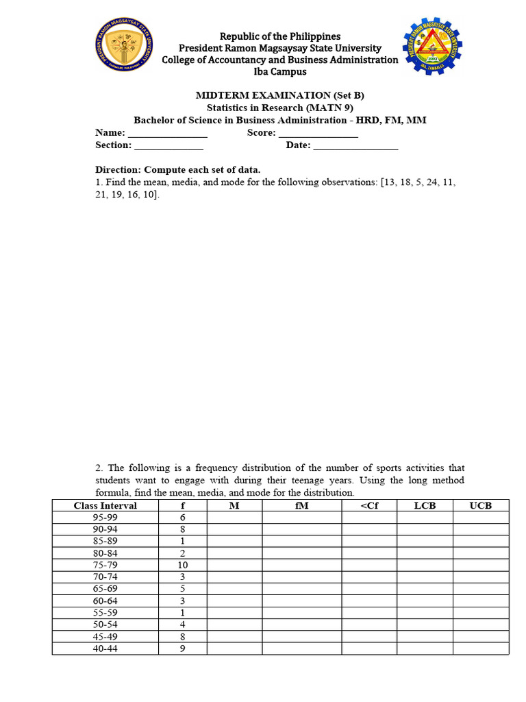 Midterm Exam: Statistics in Research | PDF