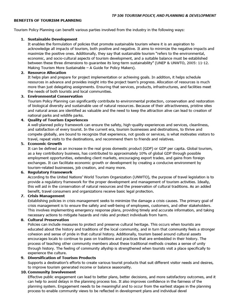 Benefits of Tourism Planning Explained | PDF | Tourism | Sustainability