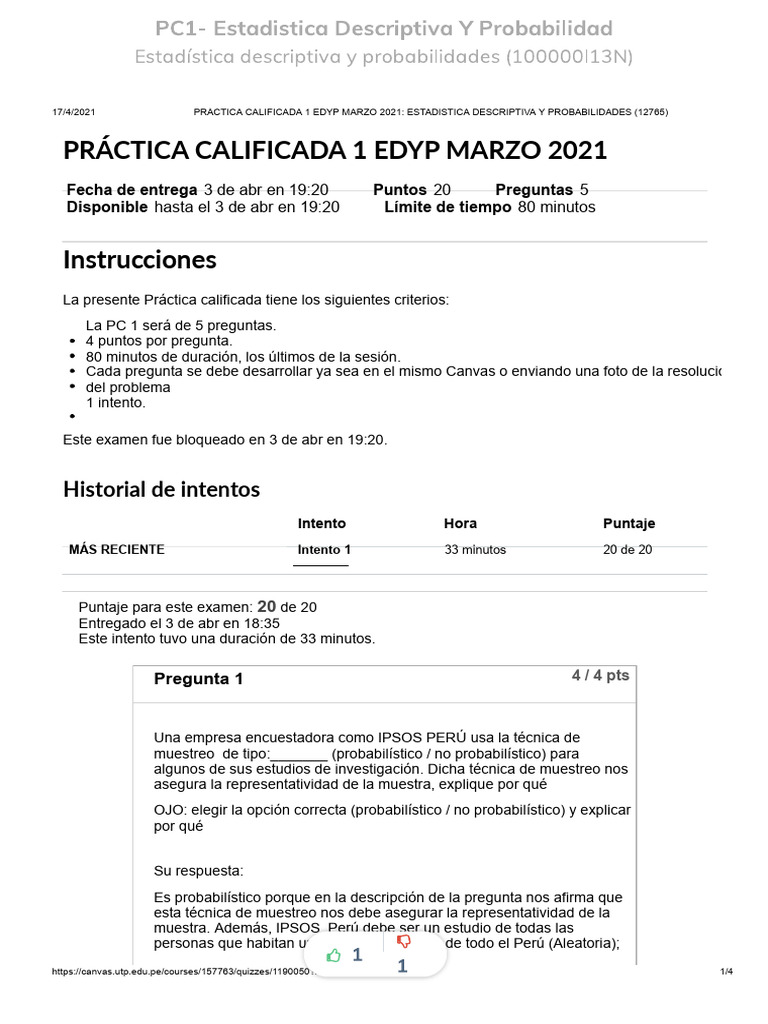 pc1 Estadistica Descriptiva y Probabilidad - Compress | Descargar ...