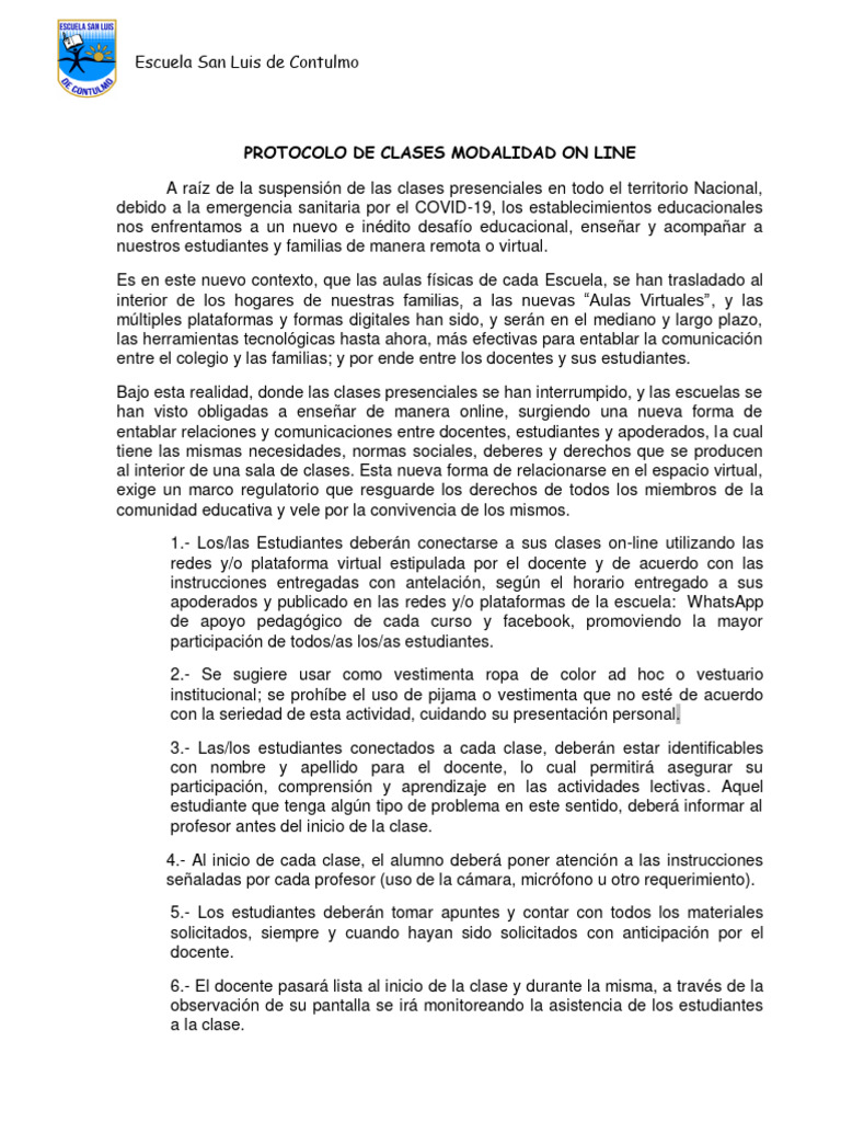 Protocolo de Participación en Clases Virtuales | PDF | Maestros | Enseñando