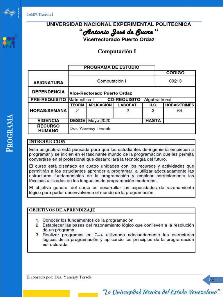 Programa Computación I | PDF | Programa de computadora | Programación