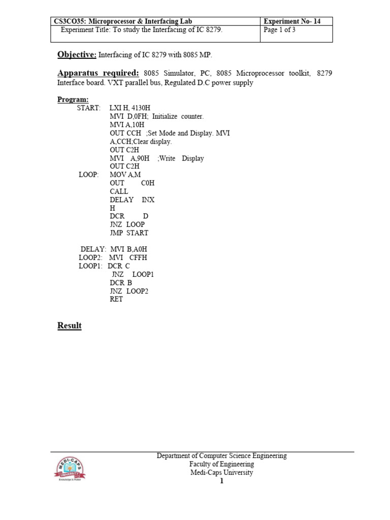 Experiment 14 - MP 8085 Lab Manual | PDF