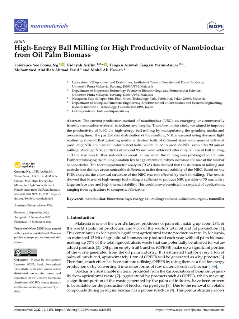 Ball Milling For High Productivity of Nanobiochar | PDF | Mill ...