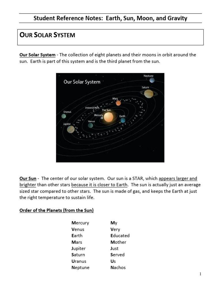 2019 Earth Sun Moon Gravity Reference Notes | PDF | Planets | Solar System