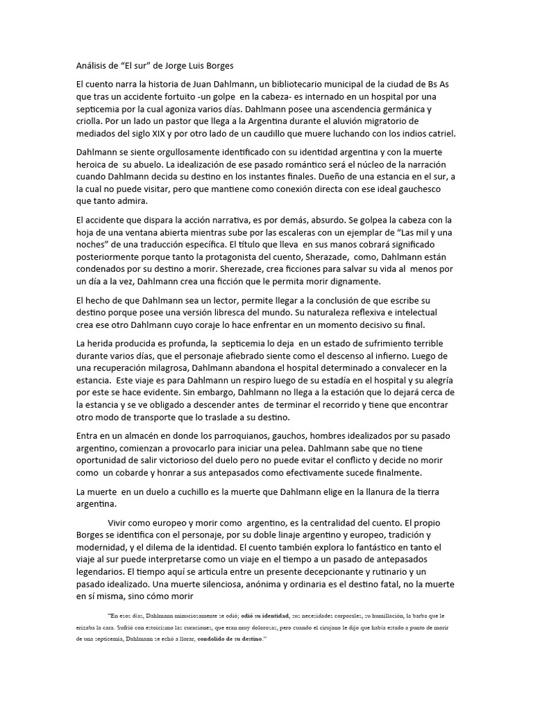 Análisis de "El sur" de Borges | PDF