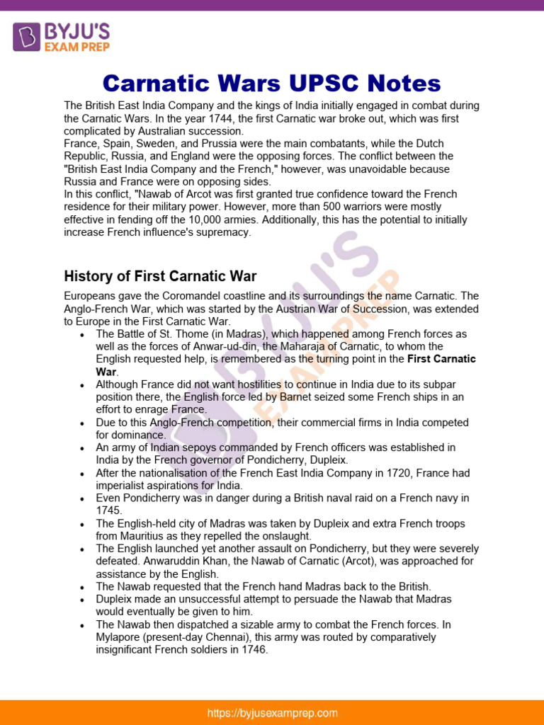 Overview of the Carnatic Wars | PDF | Conflicts | Foreign Relations Of ...