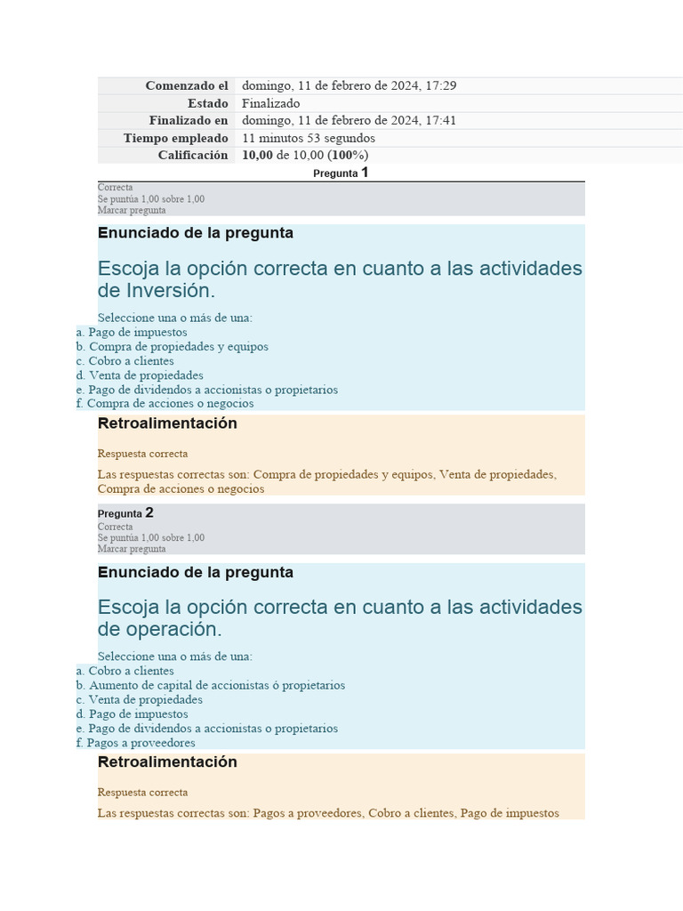 Cuestionario Retro CF2 2024 | PDF | Compartir (Finanzas) | Inversiones