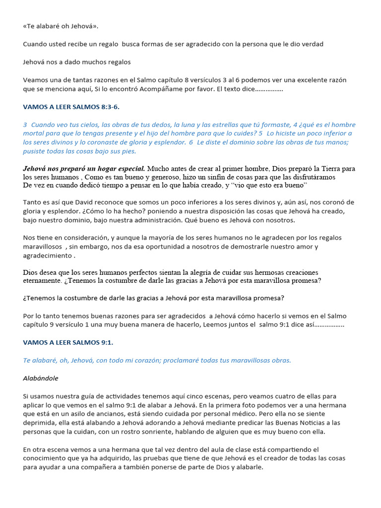 Alabanzas a Jehová: Gratitud y Adoración | PDF | Salmos | Jehová