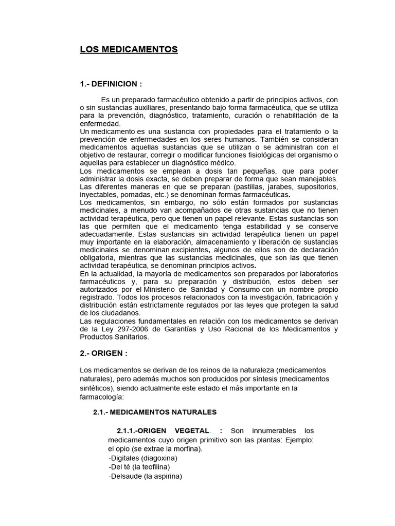 Medicamentos: Definición y Clasificación | PDF | Medicamentos con ...