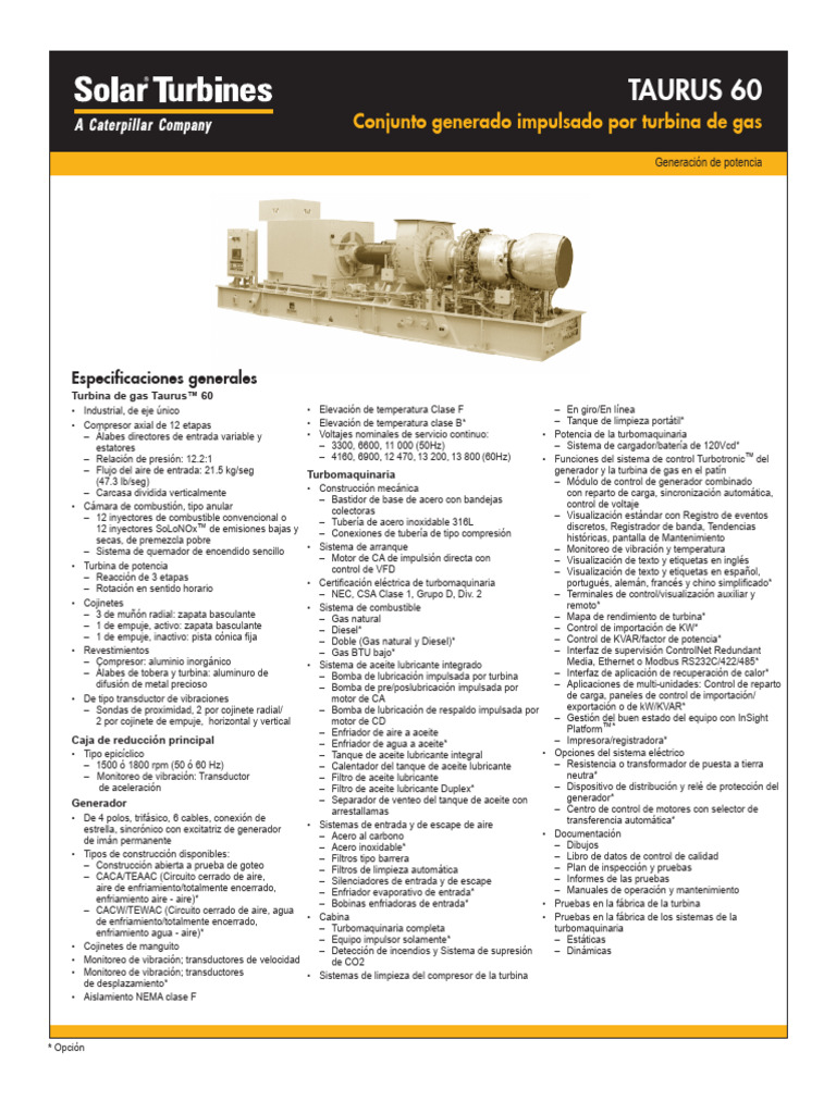 Taurus 60: Conjunto Generado Impulsado Por Turbina de Gas | Descargar ...