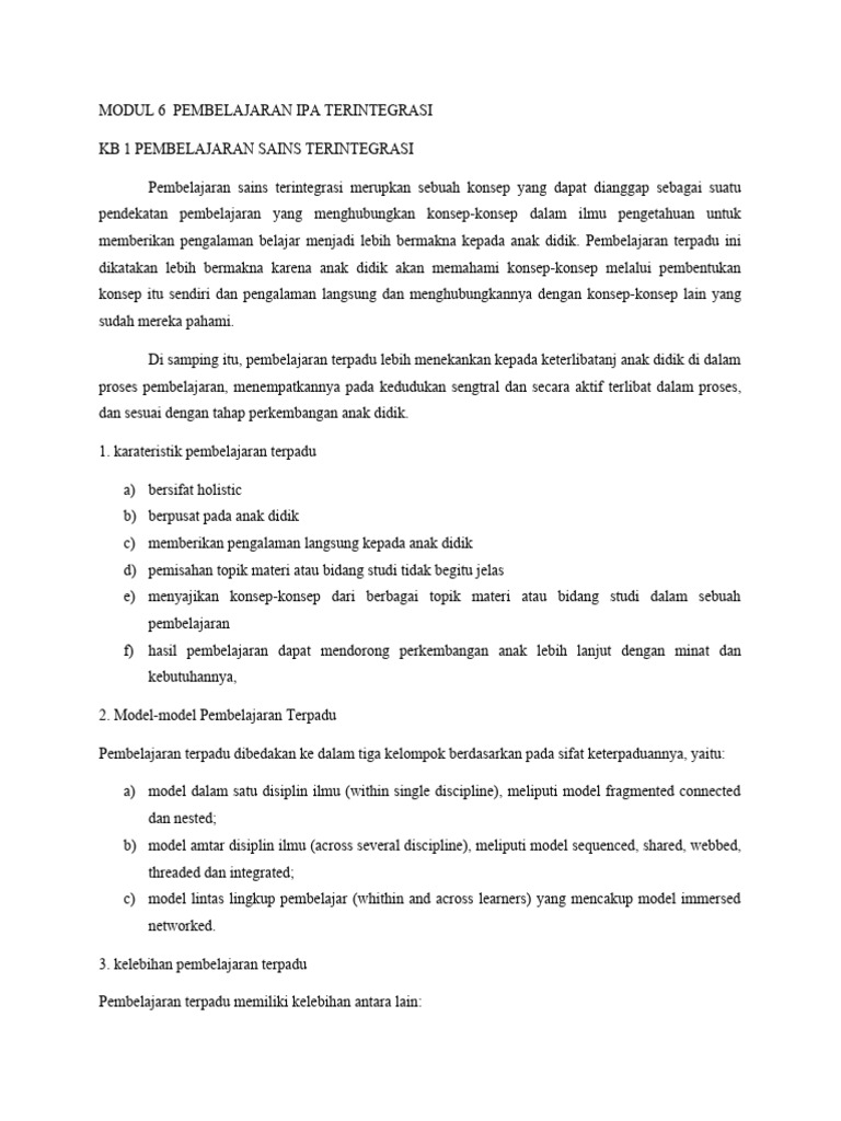 Modul 6 Pembelajaran Ipa Terintegrasi | PDF | Karier & Perkembangan | Seni & Disiplin Bahasa