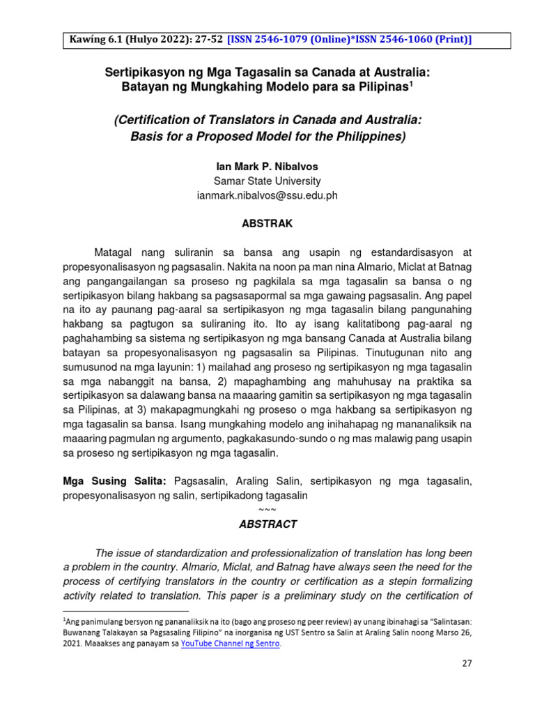 Nibalvos Kawing SertipikasyonngmgaTagasalin | PDF