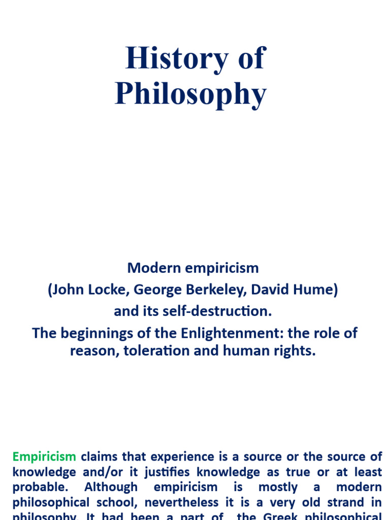 History of Philosophy - 8 - Modern Empiricism (John Locke, George Berkeley, David Hume) | PDF ...