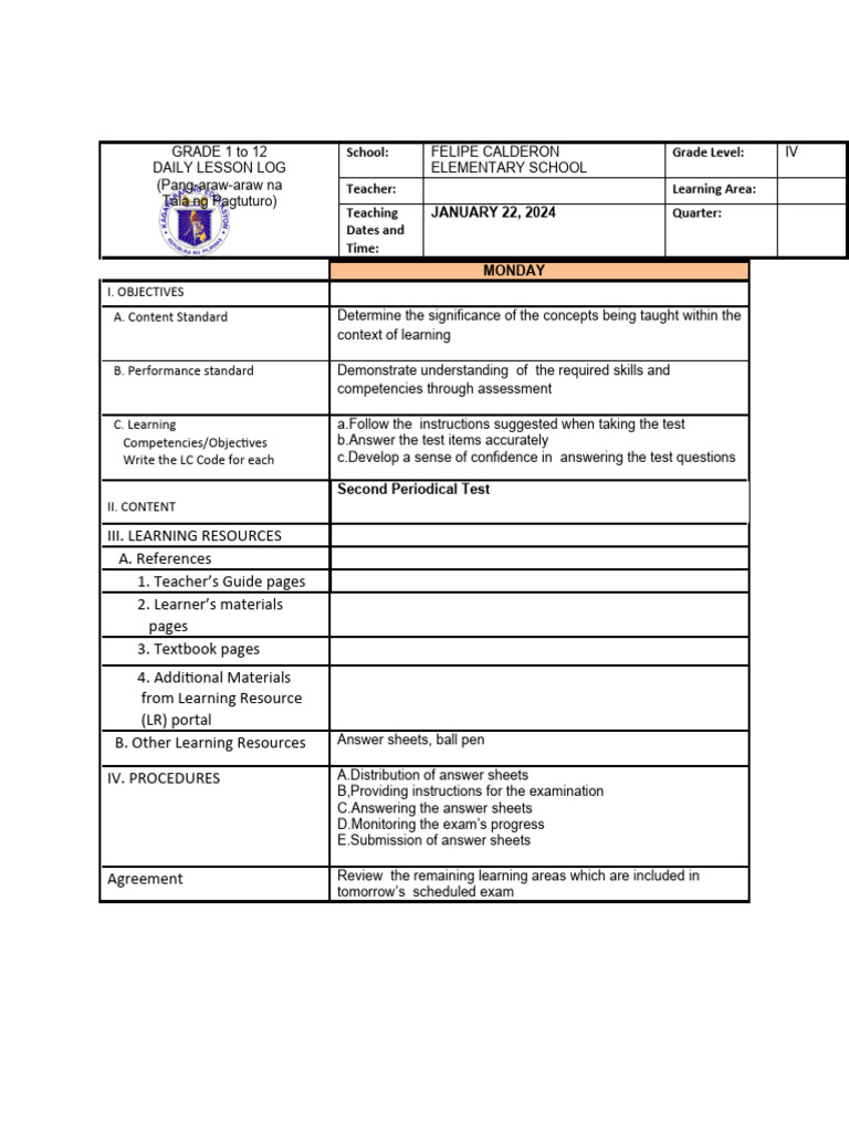 DLL Periodical Test English | PDF | Educational Assessment | Teachers