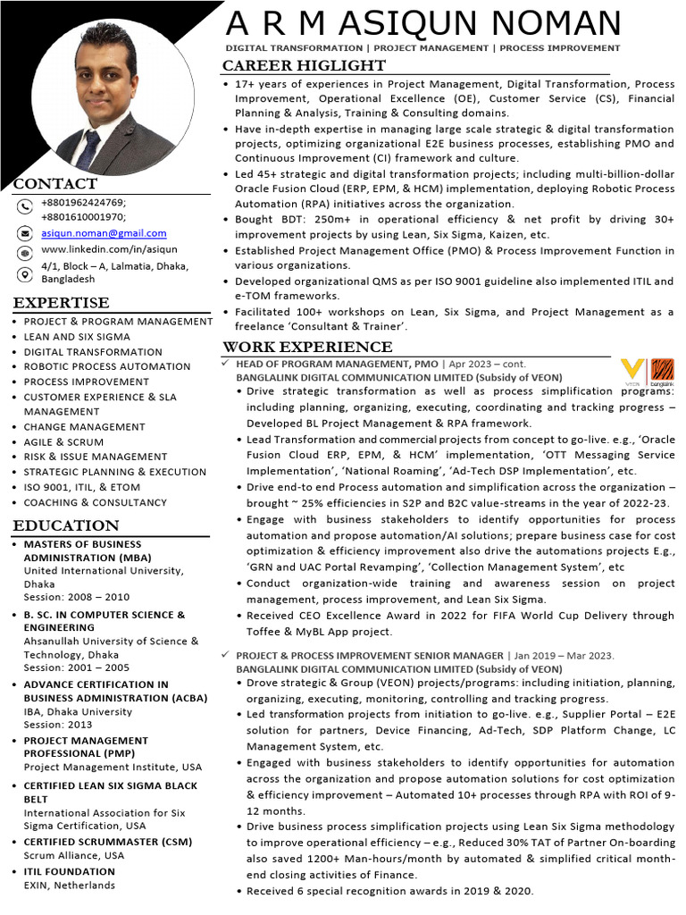 Resume of Digital Transformation - Project Management - Process ...