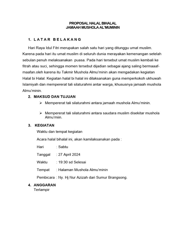 Proposal Halal Bi Halal Mushola Al'Muminin | PDF